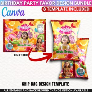 8X Fruits Theme Birthday Party Favor Template Bundle, Canva Editable ...