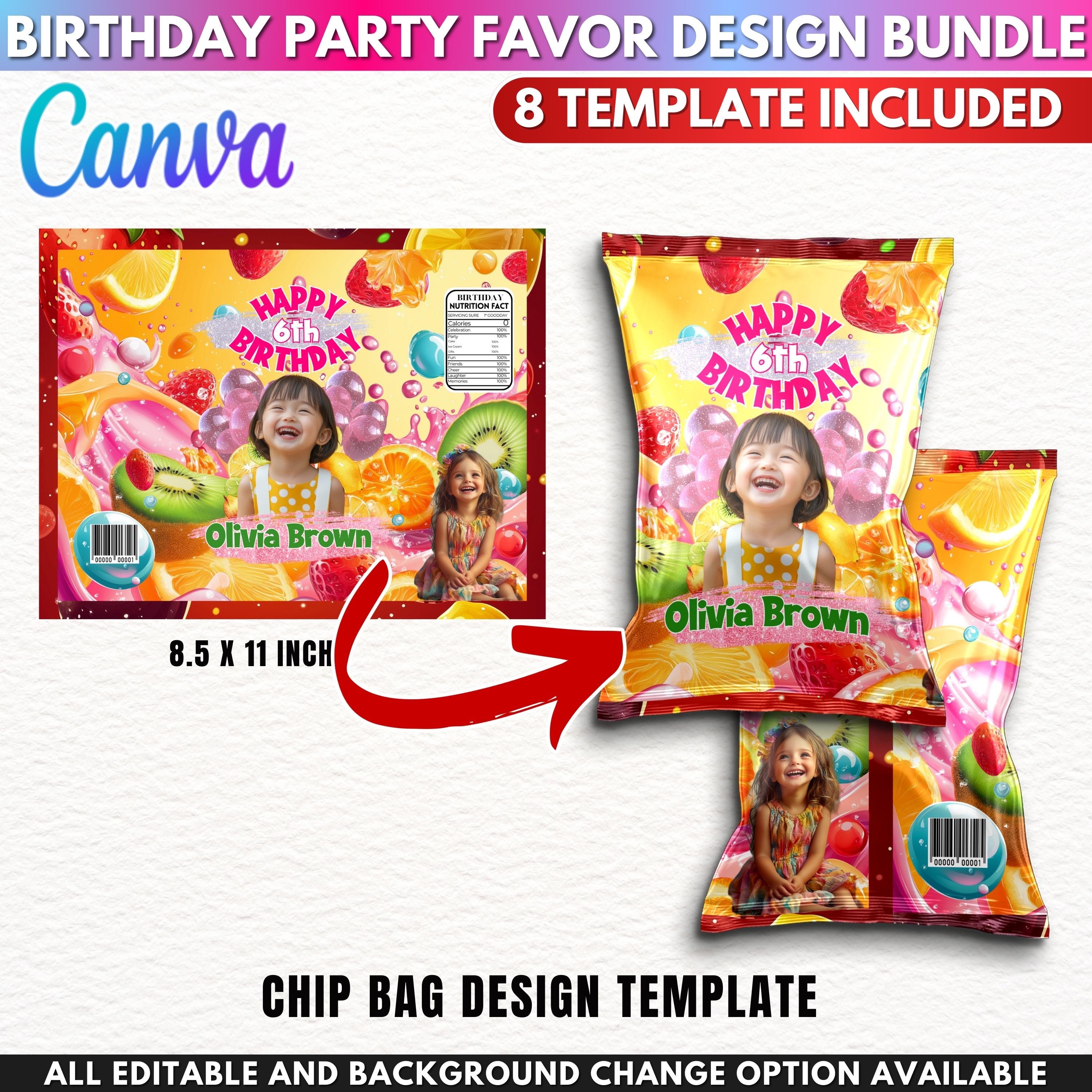 8X Fruits Theme Birthday Party Favor Template Bundle, Canva Editable ...