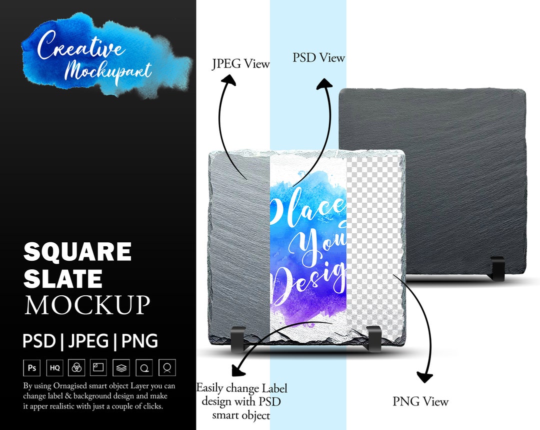 Square Slate Mockup Front & Back Blank Photo Rock Slate, Sublimation ...