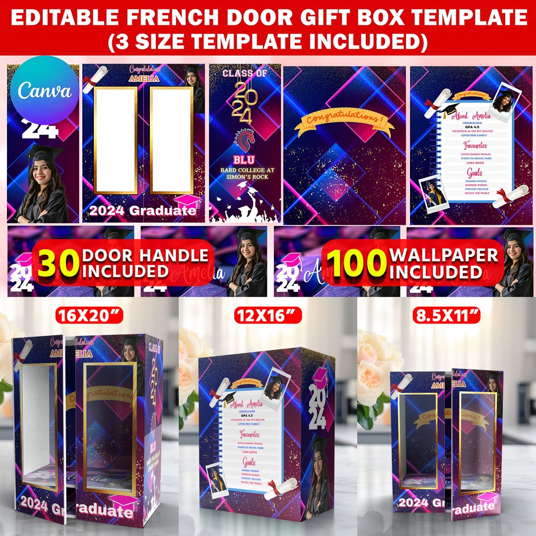 DIY French Doors Gift Box Template, 8.5X11, 12X16, 16X20 Canva Editable ...