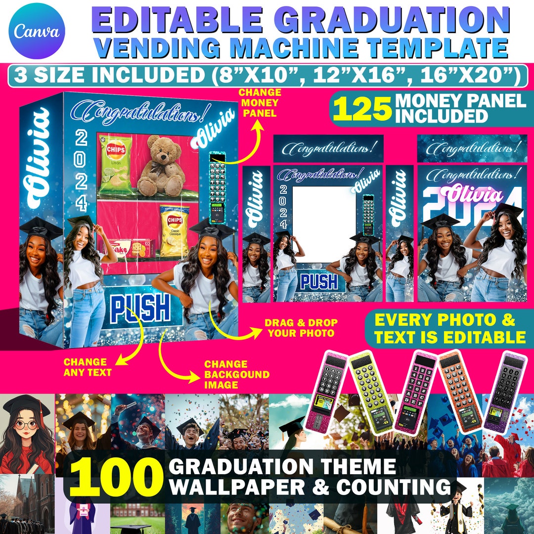 Canva Graduation Vending Machine Template, 2024 Senior DIY Graduation ...