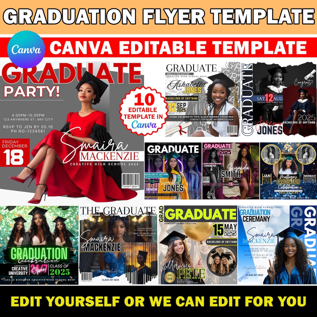 Graduation Flyer Bundle, Canva Editable Graduation Invitation Flyer ...