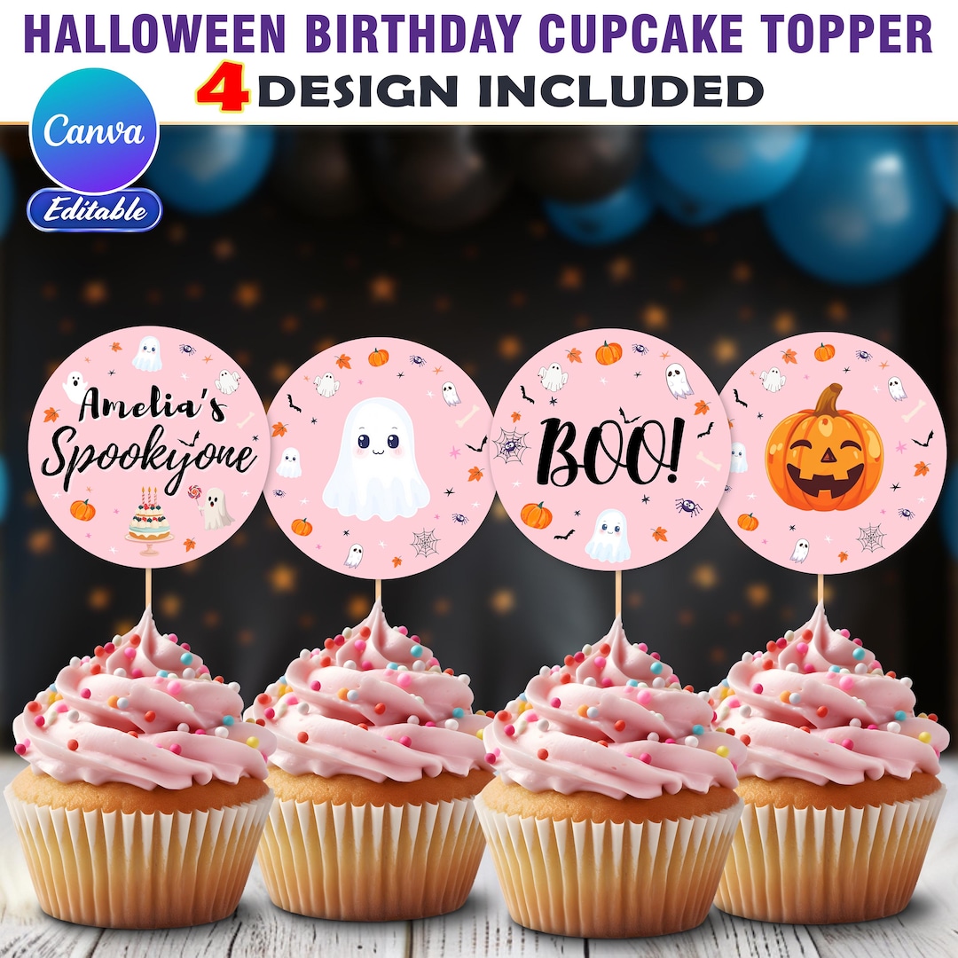 Canva Editable Birthday Cupcake Toppers Favor Tags Halloween Baby ...