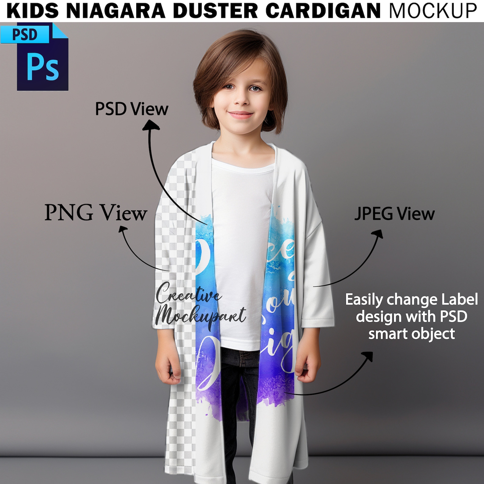 Kids Niagara Duster Cardigan Mockup | Kimono Mockup, Jumper Sweater ...