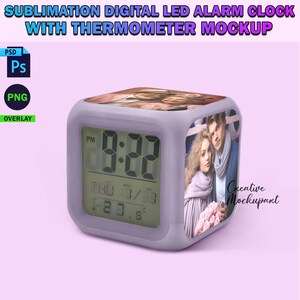 Dye Sublimation Digital LED Alarm Clock With Thermometer Mockup, Insert ...