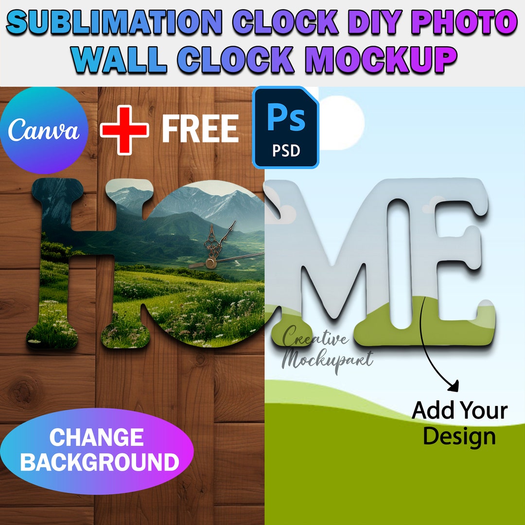 Canva Frame MDF Photo Wall Clock Mockup for Dye Sublimation, Home Decor ...