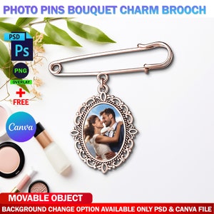Brooch Photo Pin Mockup, Photo Pins Bouquet Charm Mockup, Brooch Pin ...
