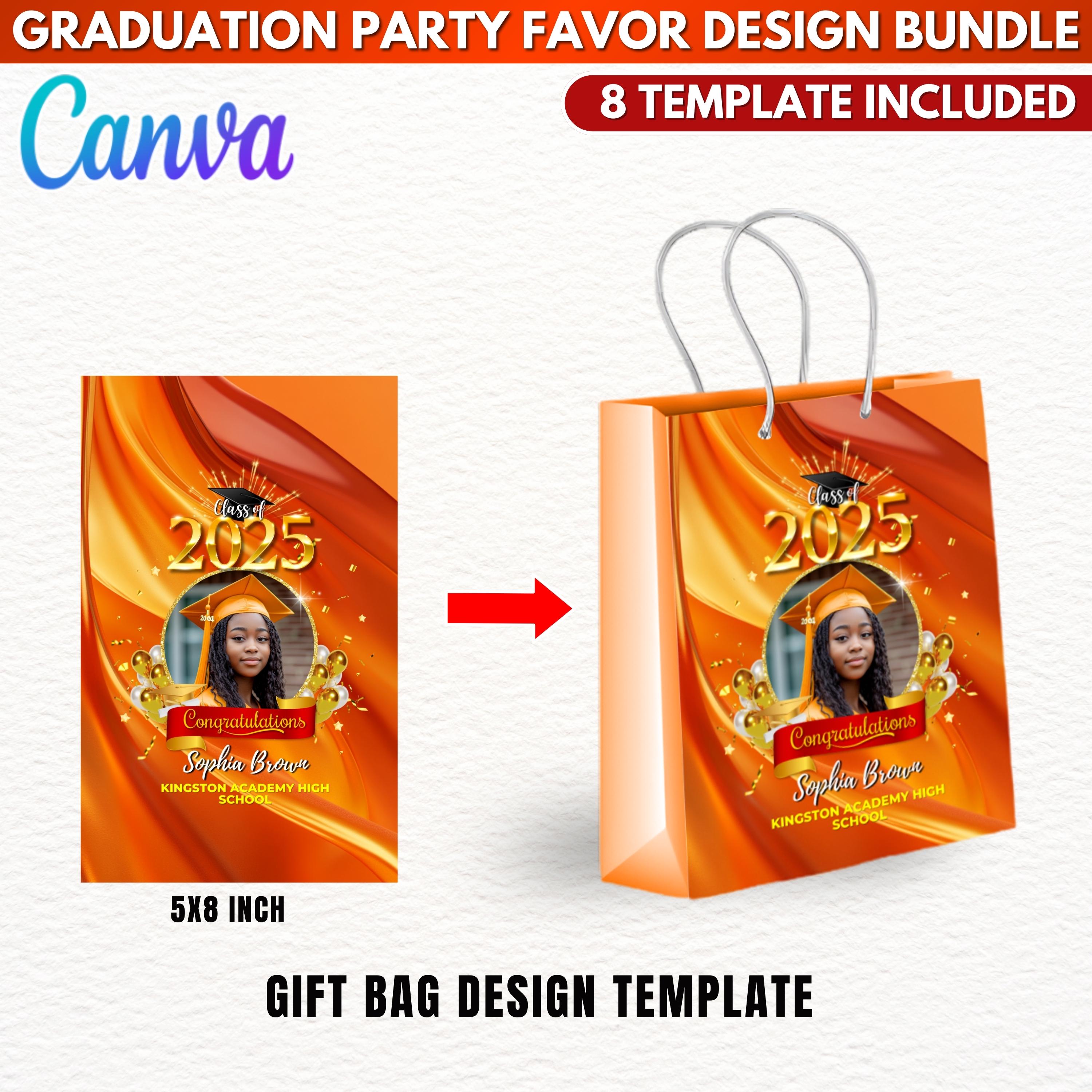 8X Graduation Party Favor Template Bundle, Orange Canva Editable ...