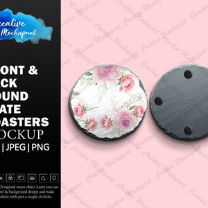 Dye Sublimation Round Slate Coasters Mockup | Change Background, Add ...