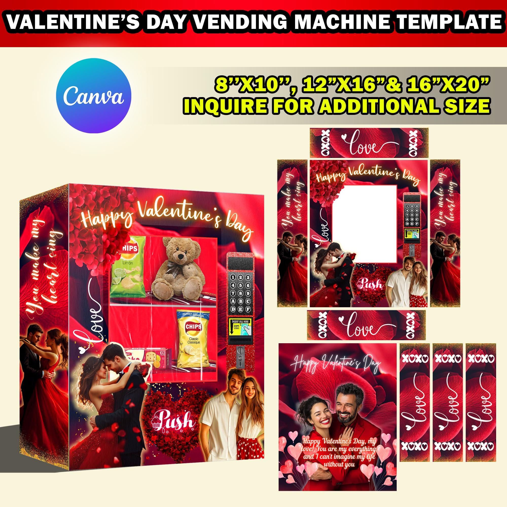 Valentine's Day Vending Machine Template, DIY Editable 8X10, 12x16 ...