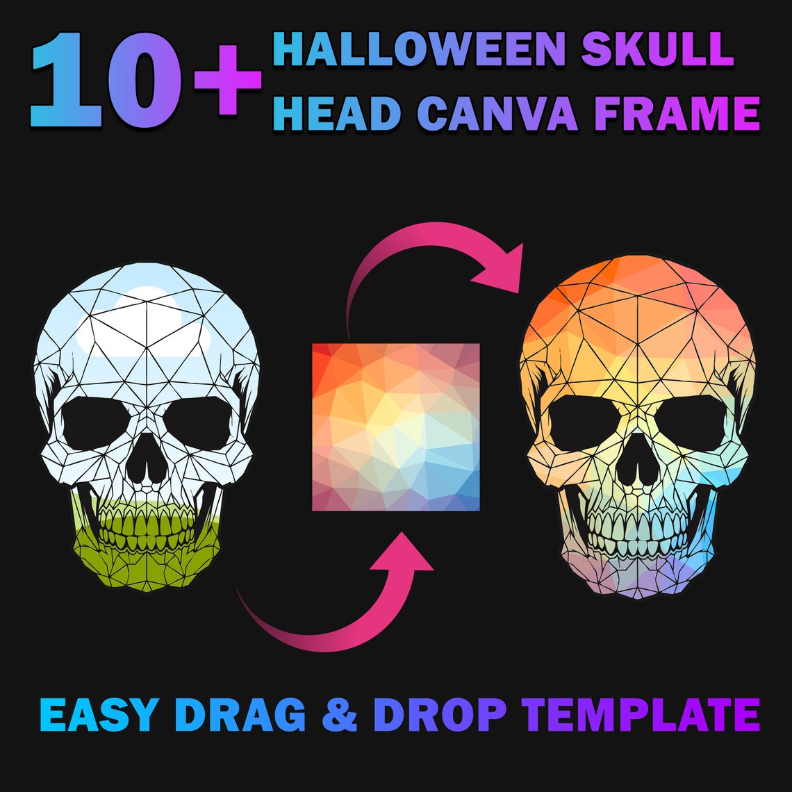 DIY Halloween Skull Head Canva Frames: Human Skeleton Bundle, Spooky ...