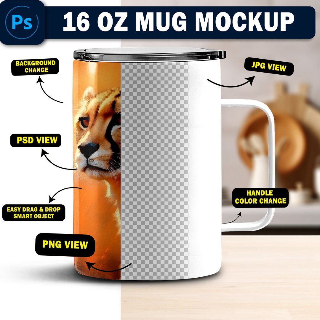 16oz Tumbler Mug With Lid Mockup, 16oz Coffee Mug Mockup, Change Cup ...