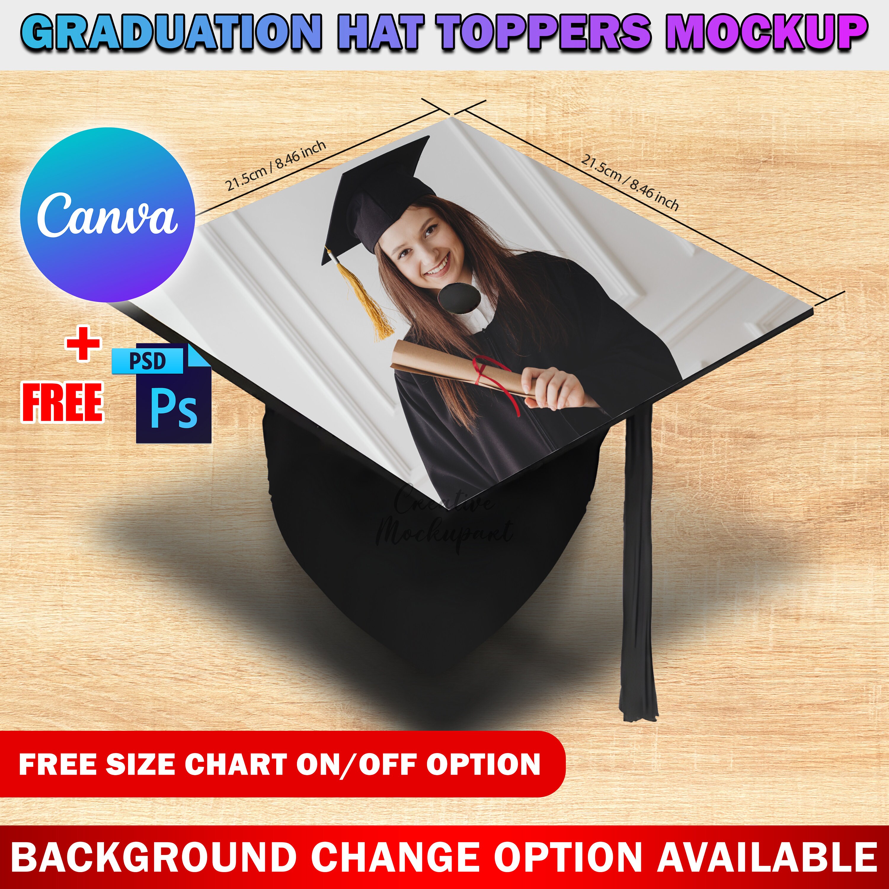 Dye Sublimation Canva Graduation Hat Topper Mockup, Grad Cap Topper ...