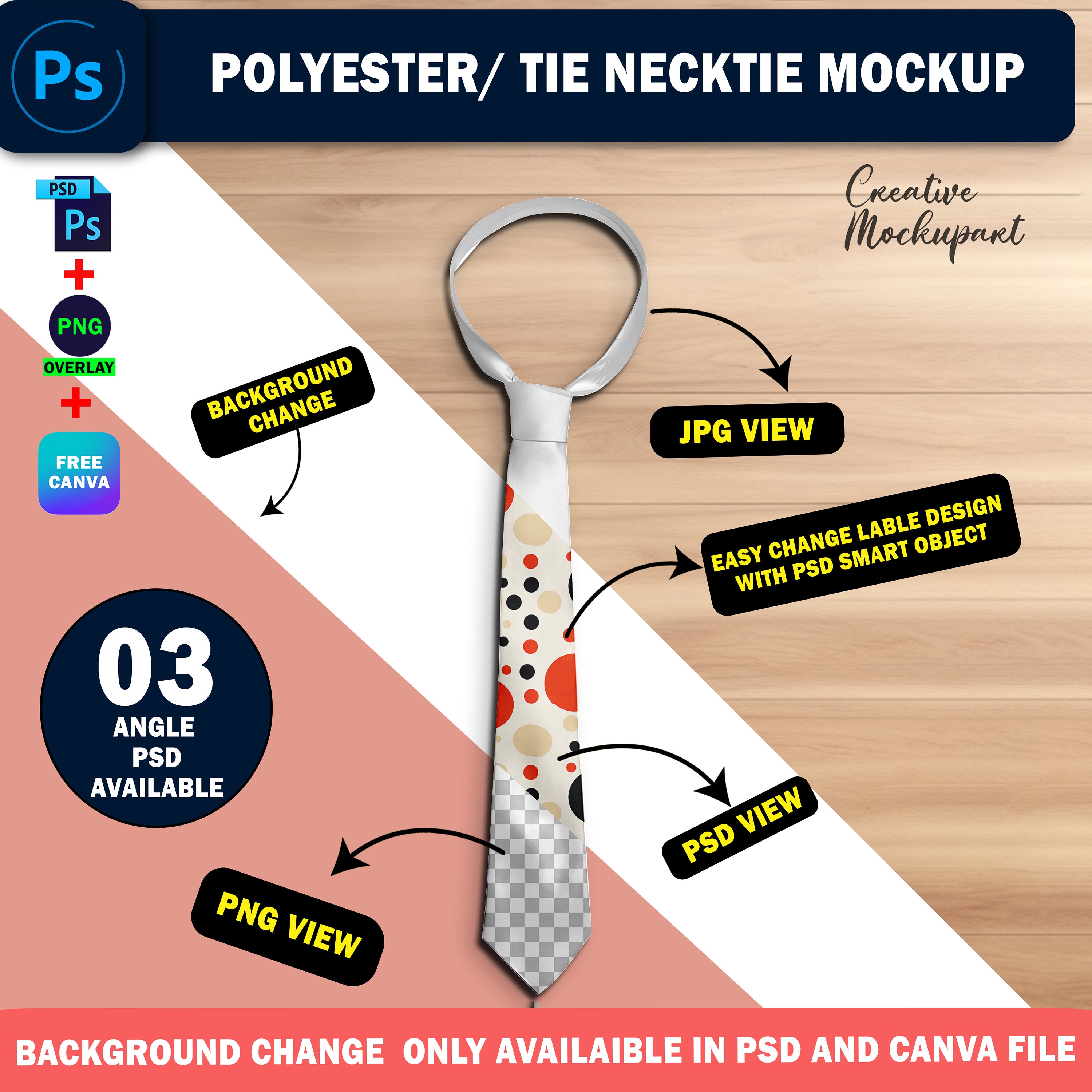 Dye Sublimation Tie Mockup, Glossy Necktie Mockup, Insert Your Own ...
