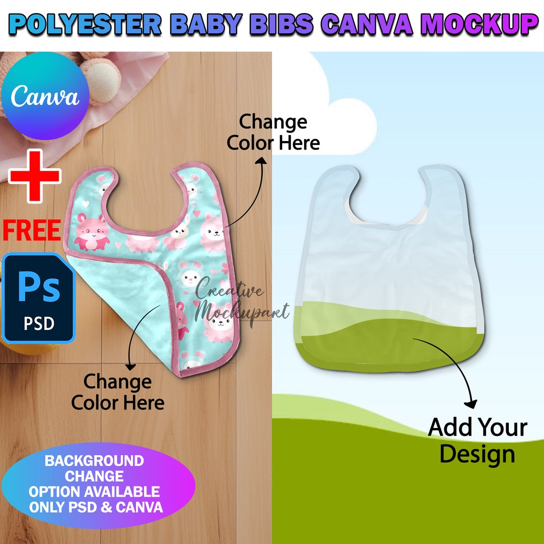 Canva Frame Baby Bib Mockup, Flat Lay Baby Neck Bib Mock Up, Easy Drag & Drop Bib Canva Template ...