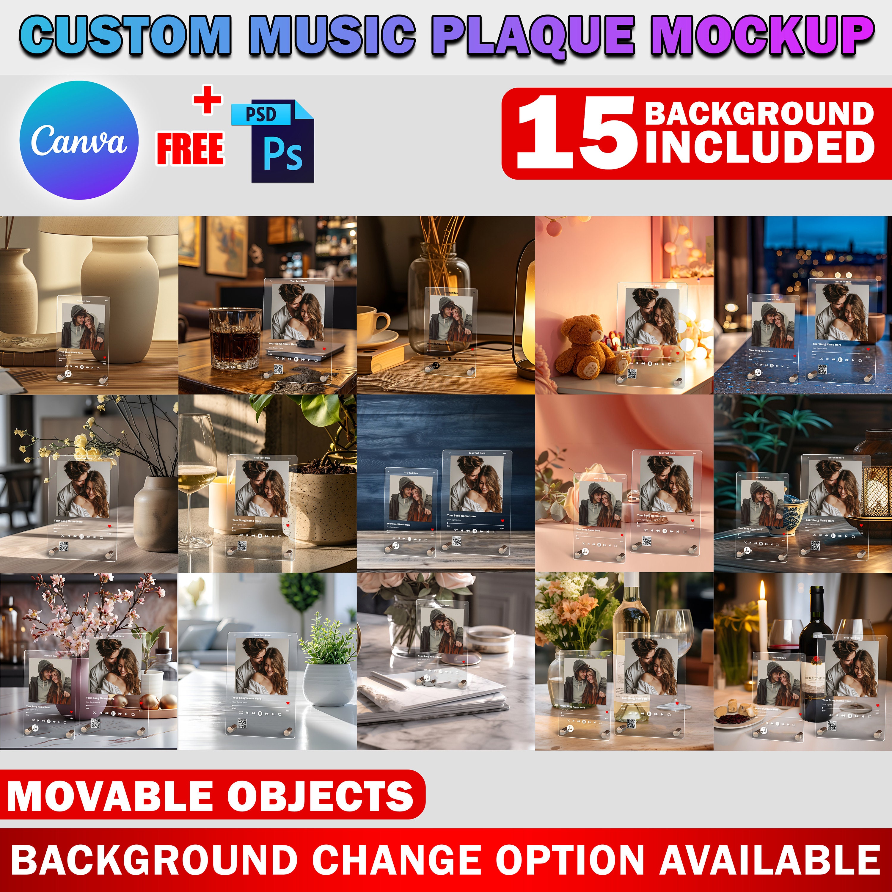 Canva Custom Music Plaque Mockup, 5X8, 7X10 Inch Editable Music Photo ...