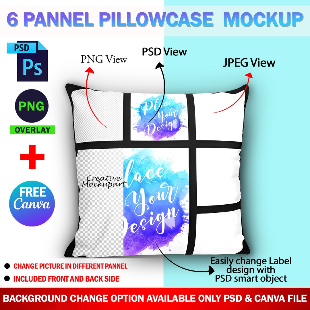 Dye Sublimation 6 Panel Pillowcase Mockup, Rectangular 6 Panel Pillow ...