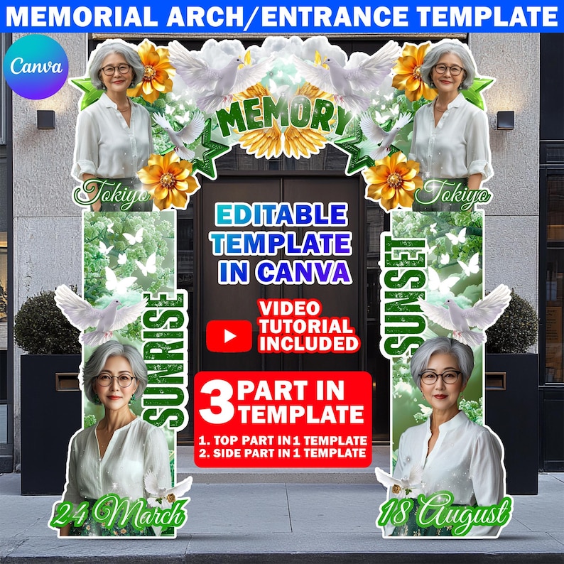 6x Memorial Entrance Arch Canva Template Bundle, Memorial Arch, Funeral ...