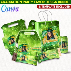 8X Graduation Party Favor Template Bundle, Green Canva Editable ...