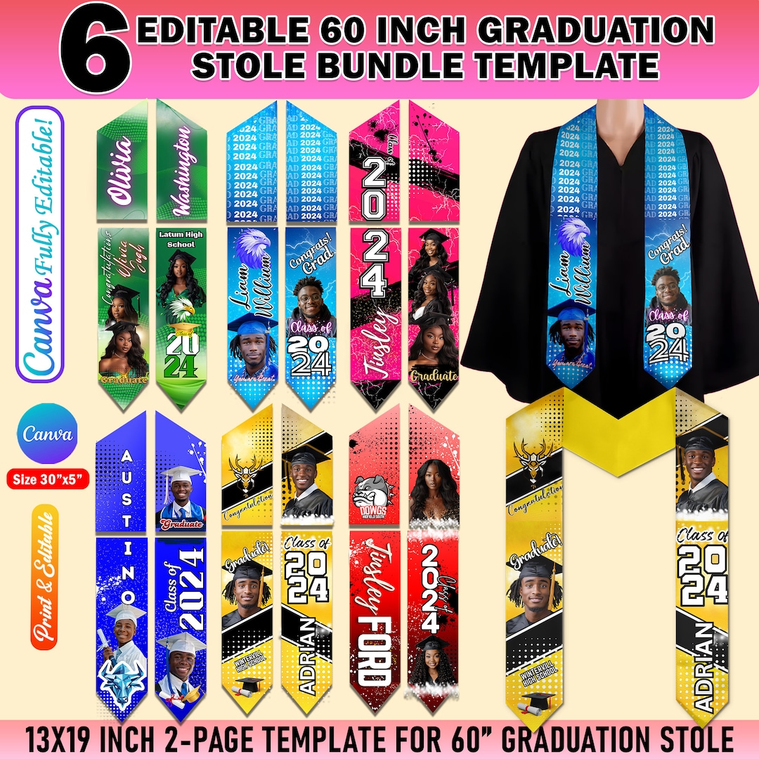 Graduation Stole Template Design Bundle for Graduation Sash Sublimation ...