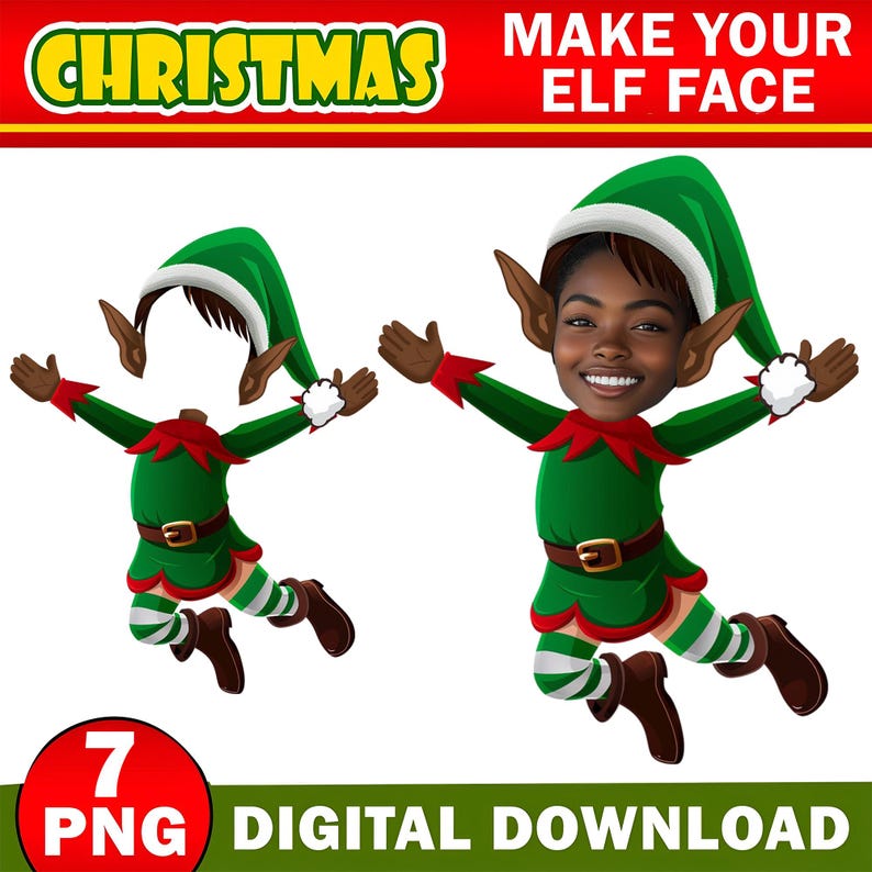 Afro American DIY Elf Yourself PNG, Christmas Add Your Own Photo Face ...