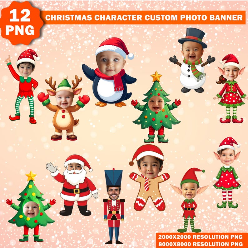 Add Your Own Custom Photo Face Banner, DIY Elf, Santa Reindeer, Snowman ...