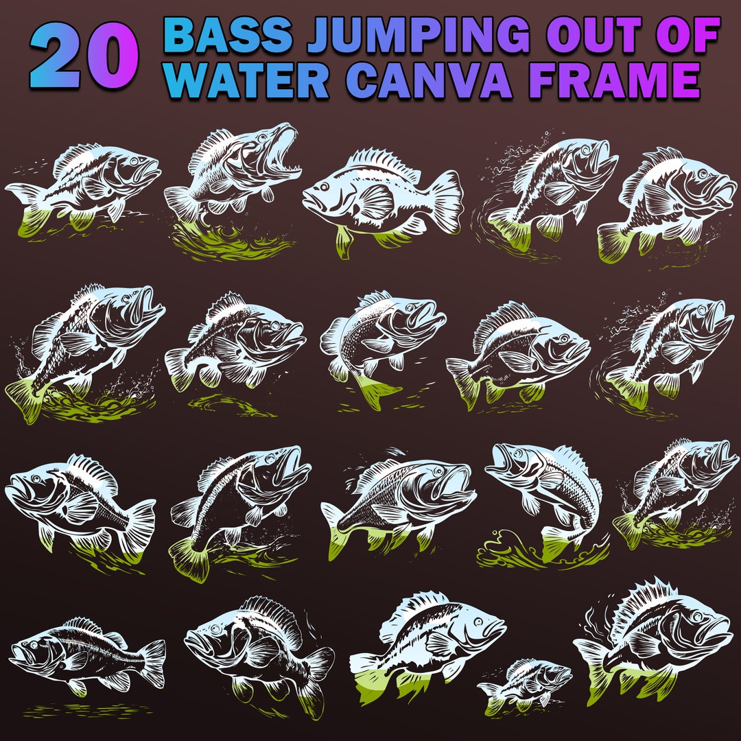 Canva Gone Fishing Frame Bass Jumping Out of Water Design - Etsy