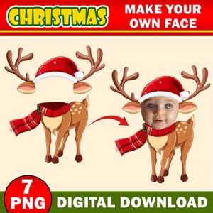 Christmas Add Your Own Photo Face, DIY Reindeer Yourself PNG Bundle ...