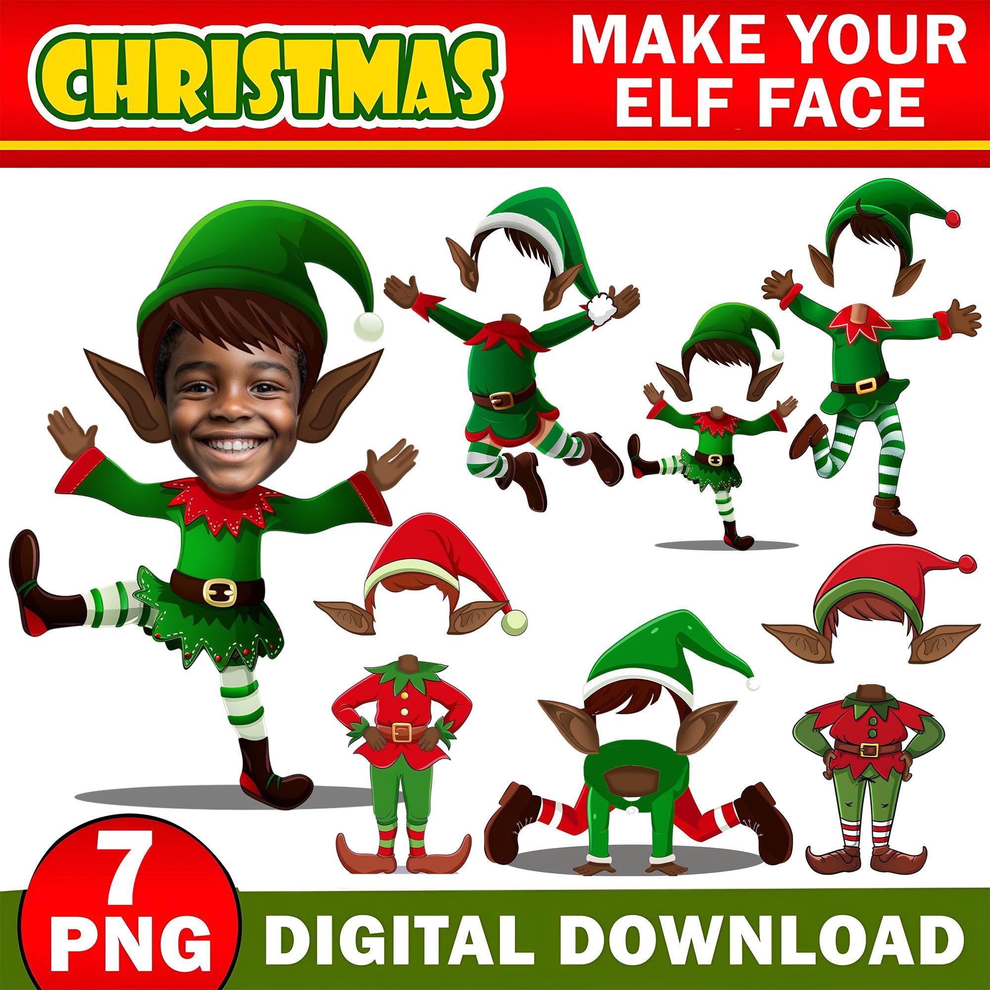 Afro American DIY Elf Yourself PNG, Christmas Add Your Own Photo Face ...