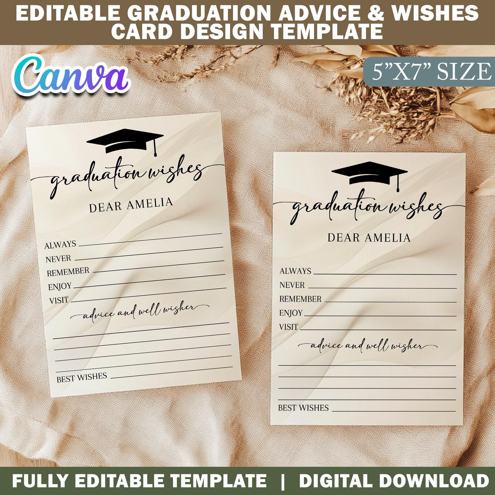 Graduation Advice & Wishes Card Design, Editable Graduation Advice Card ...