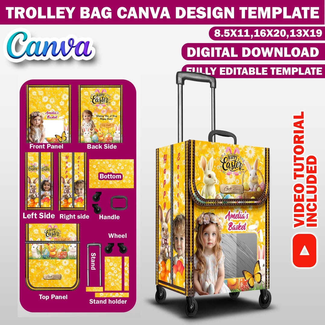 Easter Trolley Bag Gift Box Canva Design Template, Foam Board Easter ...