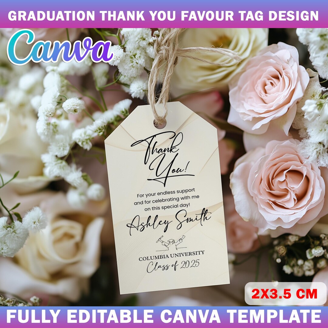 Editable Class of 2025 Graduation Thank You Tag Template, Canva Grad ...