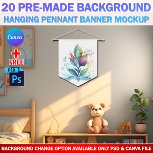 Canva Pennant Banner Mockup, Hanging Pennant Flag Mockup (20 Pre-made ...