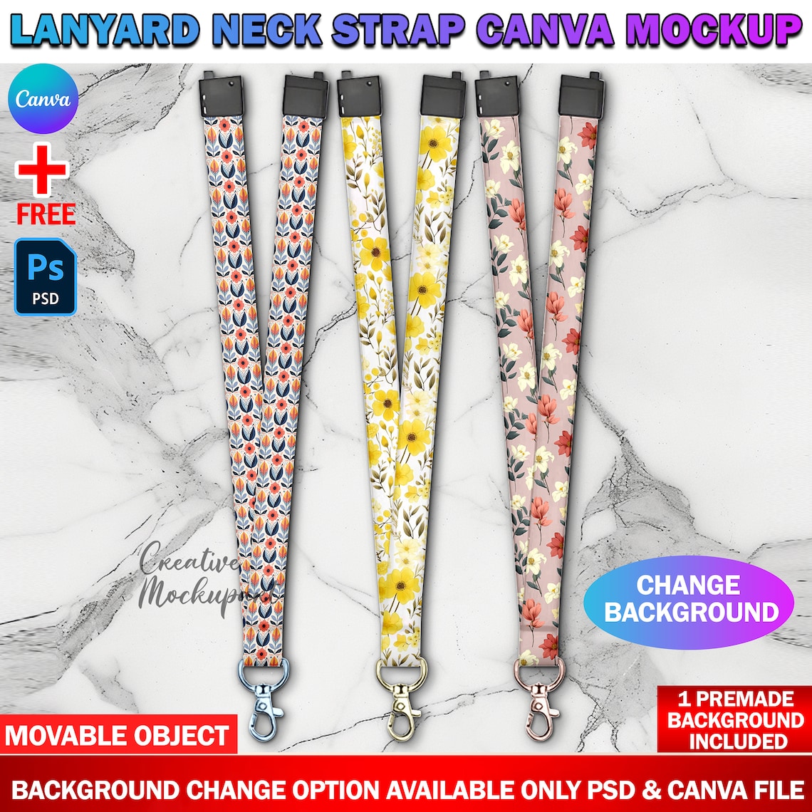 Canva Lanyard Neck Strap Mockup for Sublimation, Neck Lanyard Mockup ...