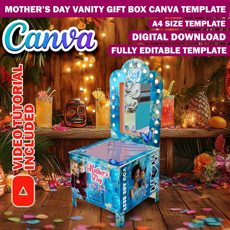 DIY Mothers Day Vanity Gift Box Canva Design Template, Foam Board ...