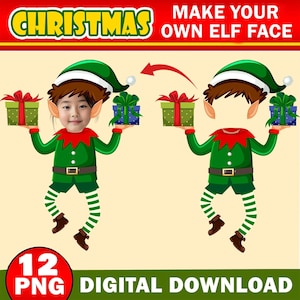 12x Christmas Add Your Own Elf Photo Face, DIY Elf Yourself PNG Bundle ...
