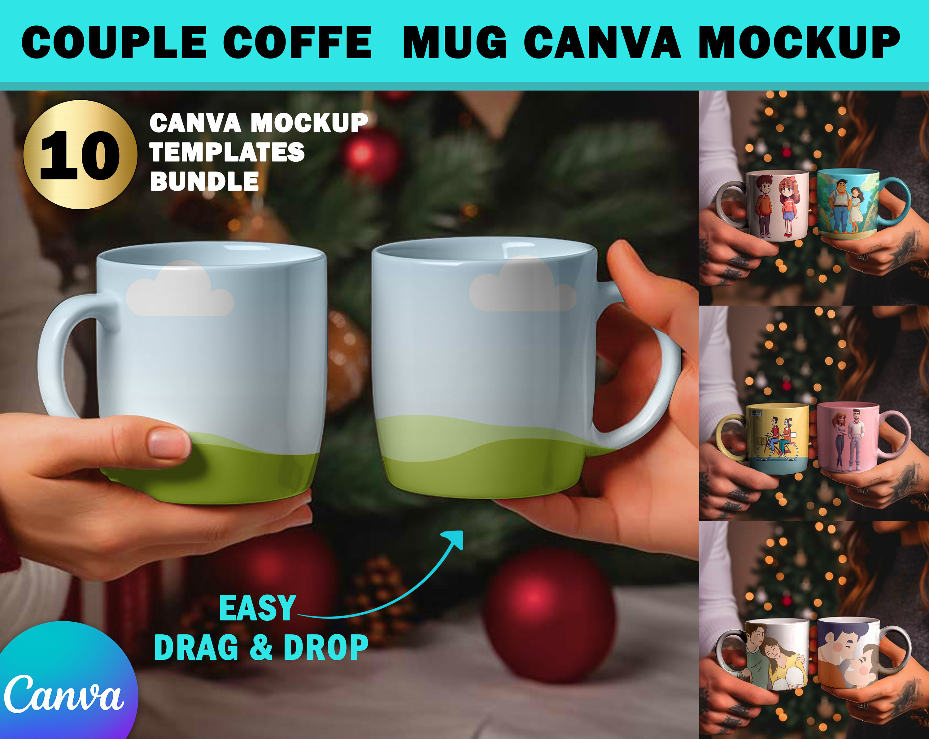 Canva Frame 10 Couple Mug Mockup Bundle Two White Mug - Etsy