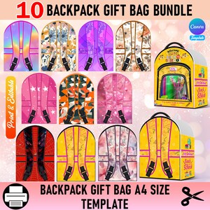 10 Backpack Gift Box Design Bundle, Book Bag Gift Box Canva Template Insert Image Change Name ...