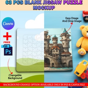 Canva 63 Piece Puzzle Mockup, Jigsaw Puzzle Template for Sublimation, Insert Your Own Design ...