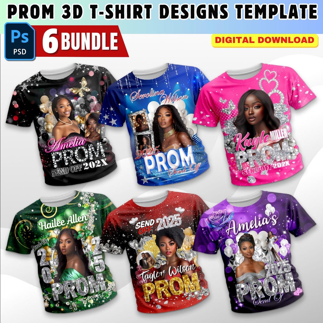 6x PSD Viral Prom 3D Shirt Design Bundle, Prom T-shirt Design Templates ...