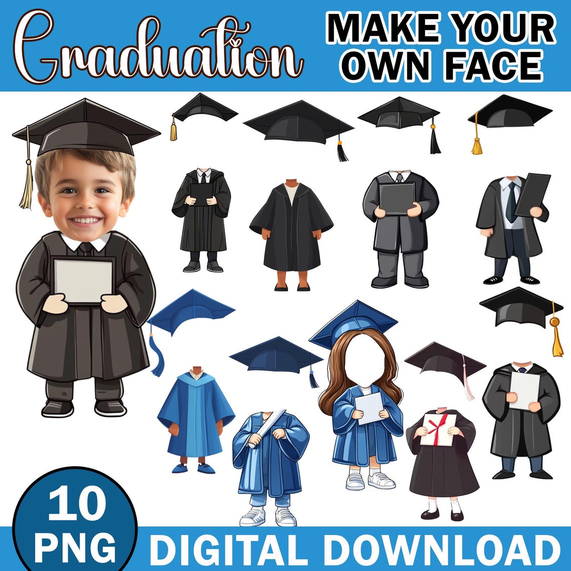 DIY Kindergarten Graduate Yourself PNG, Graduation Add Your Own Photo ...