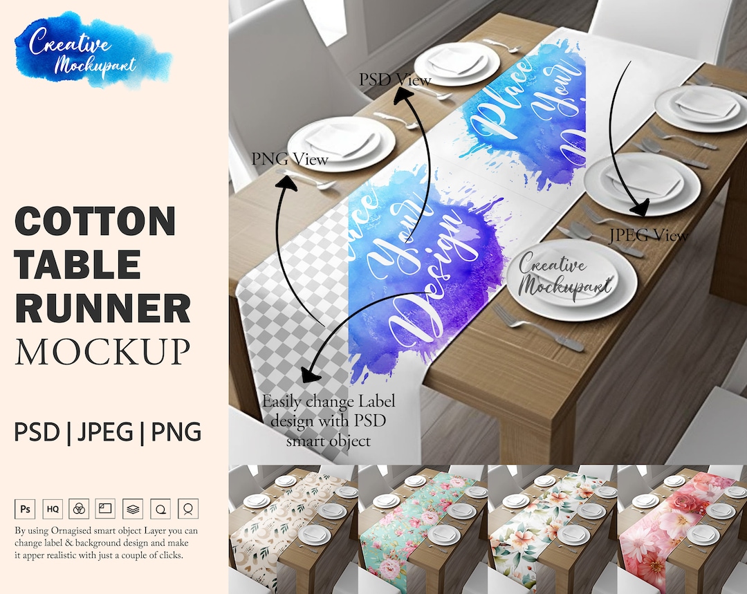 Table Runner Mockup | Dye Sublimation | Add Your Own Design via ...