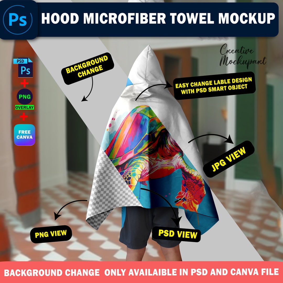Dye Sublimation Hood Microfiber Towel Mockup, Hooded Towel Mockup ...