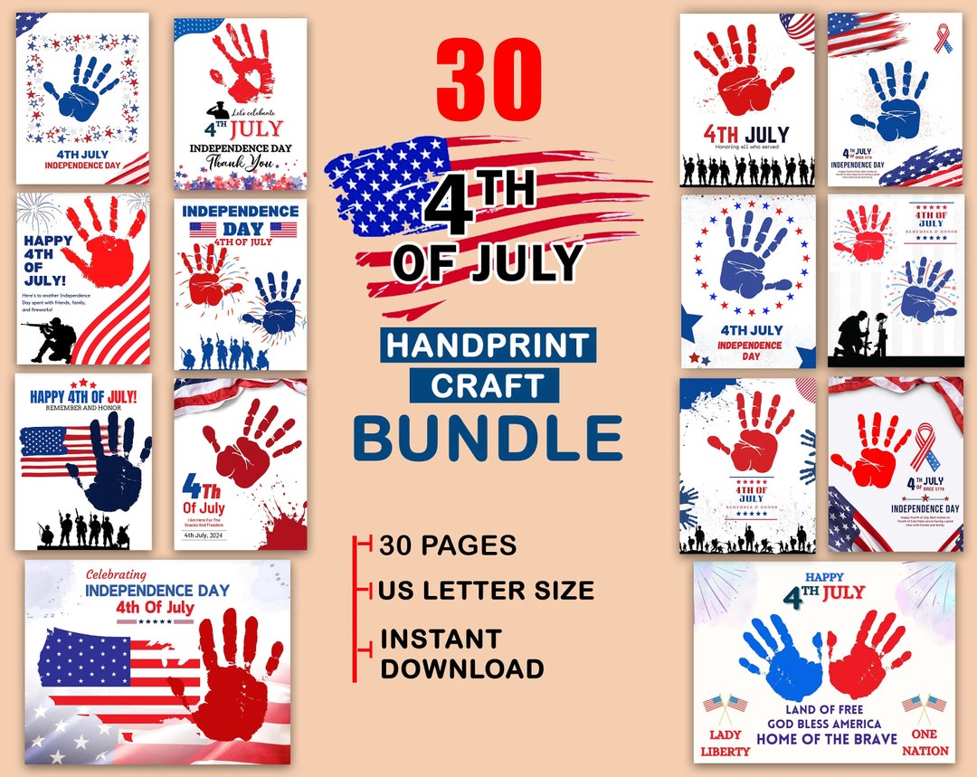 DIY 4th of July Handprint Craft Bundle, Printable Keepsake Independence ...