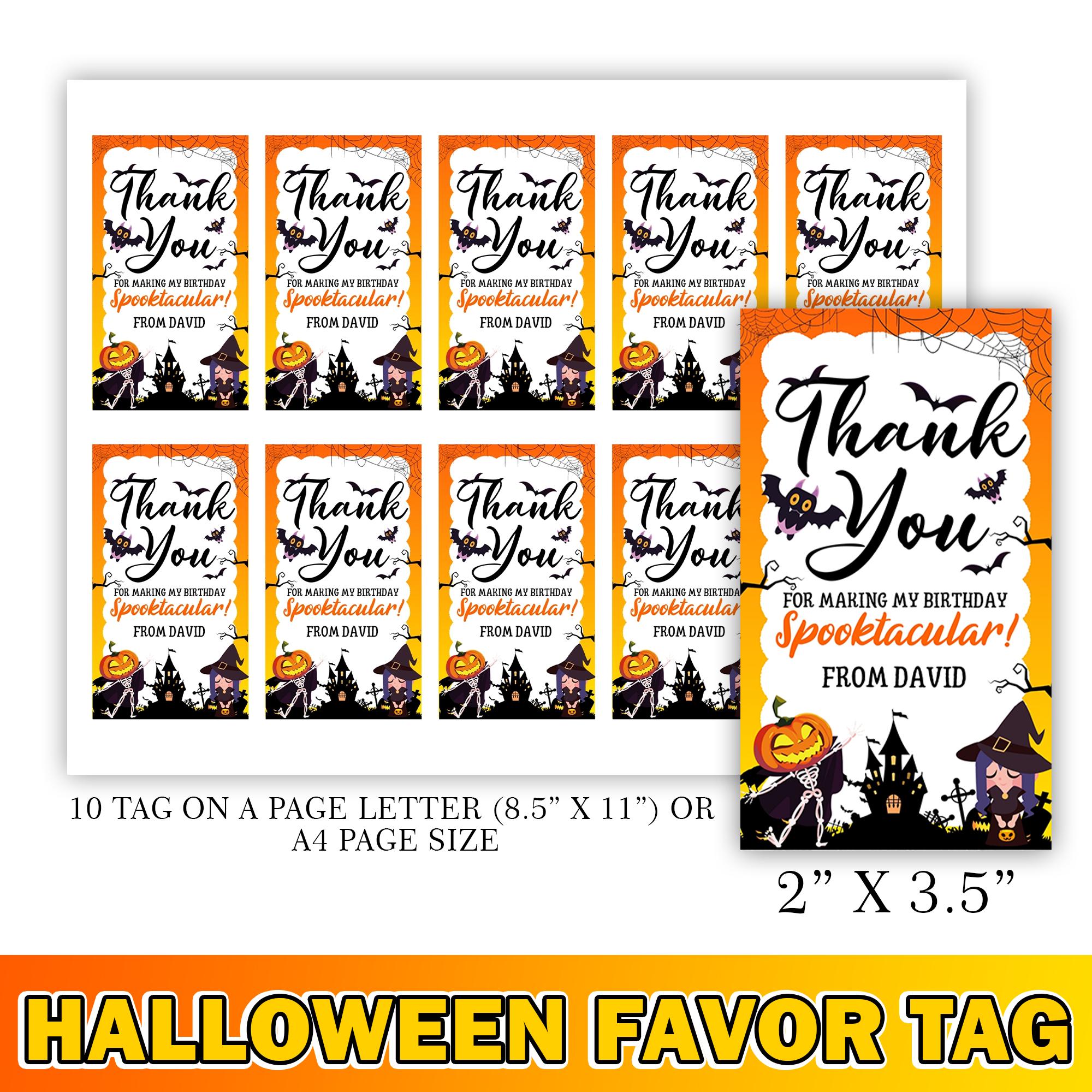 Editable Halloween Favor Tags, Spooktacular Birthday Favor Tag ...