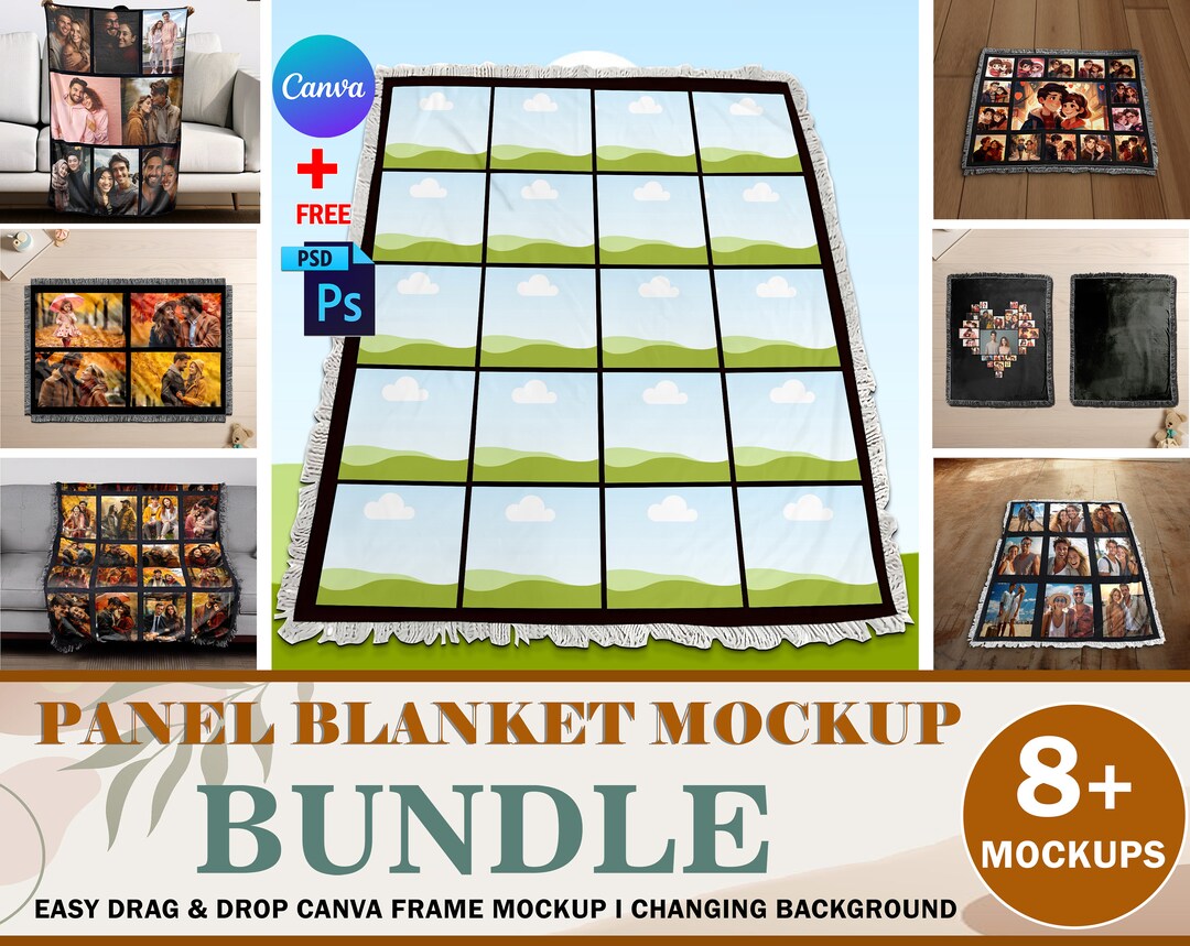 Canva Panel Blanket Mockup Bundle, 8X Panel Blanket Mockup, 4/7/9/20 ...