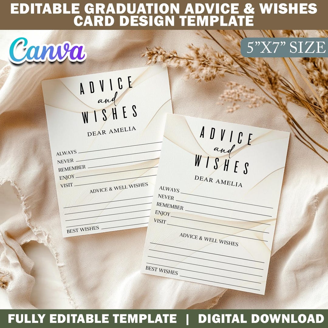 Editable Graduation Advice & Wishes Card Design Template, Graduation ...