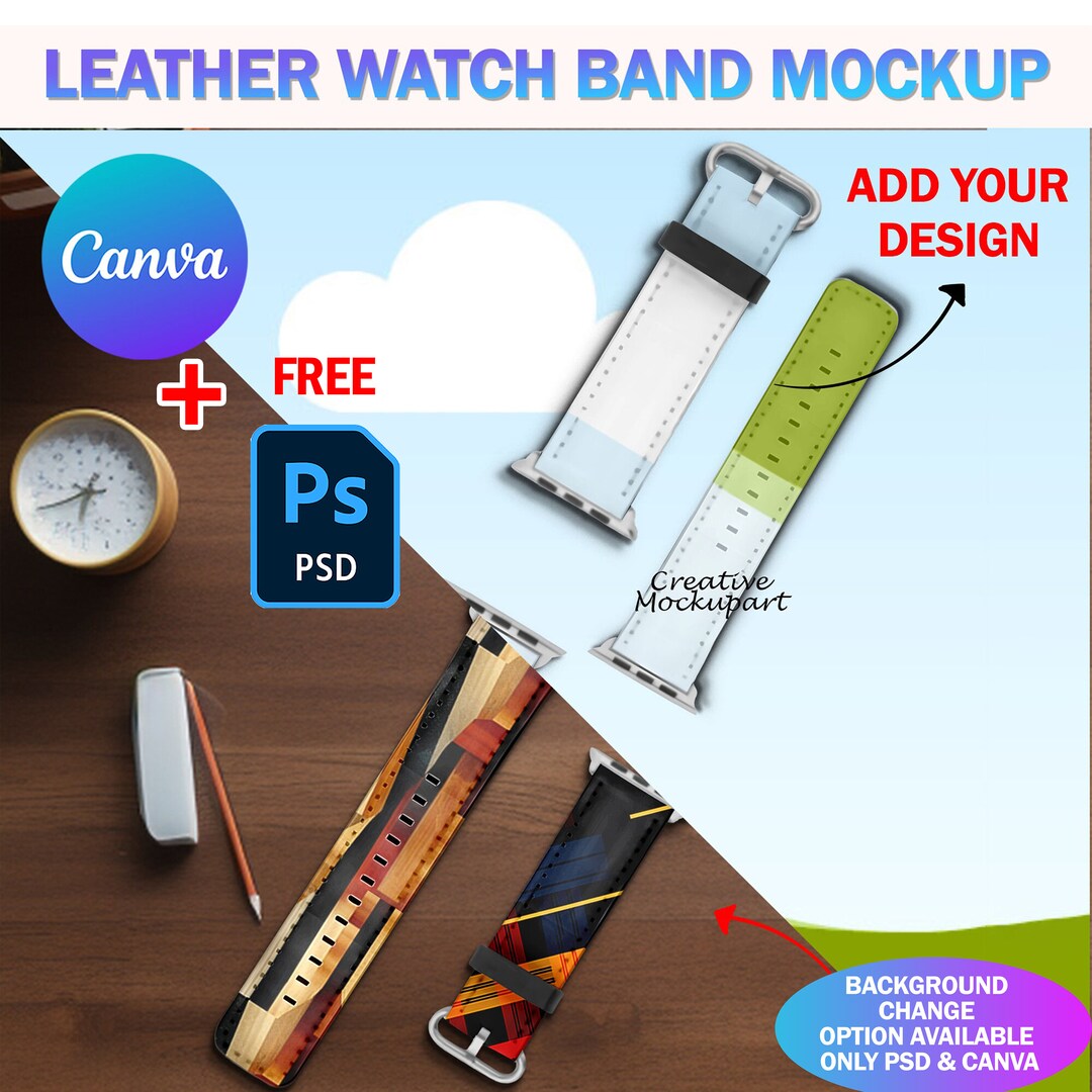 Canva Frame PU Leather Smart Watch Band Mockup for Sublimation, Insert ...