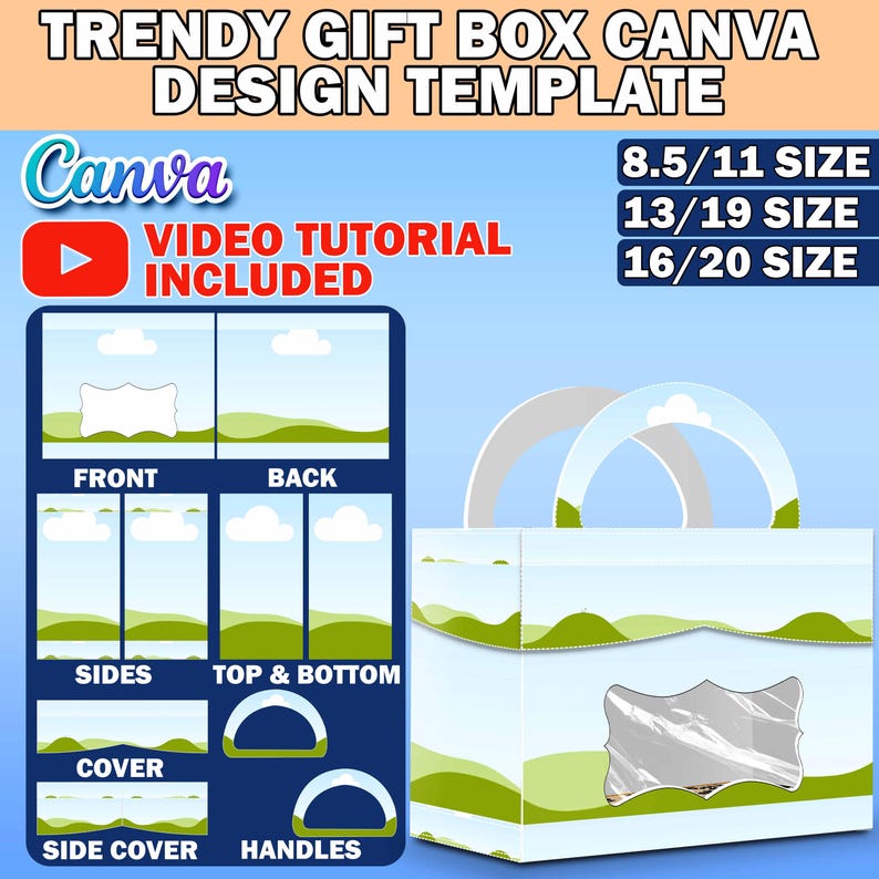 New Trendy Fashion Purse Gift Bag Canva Box Template, DIY Designer ...