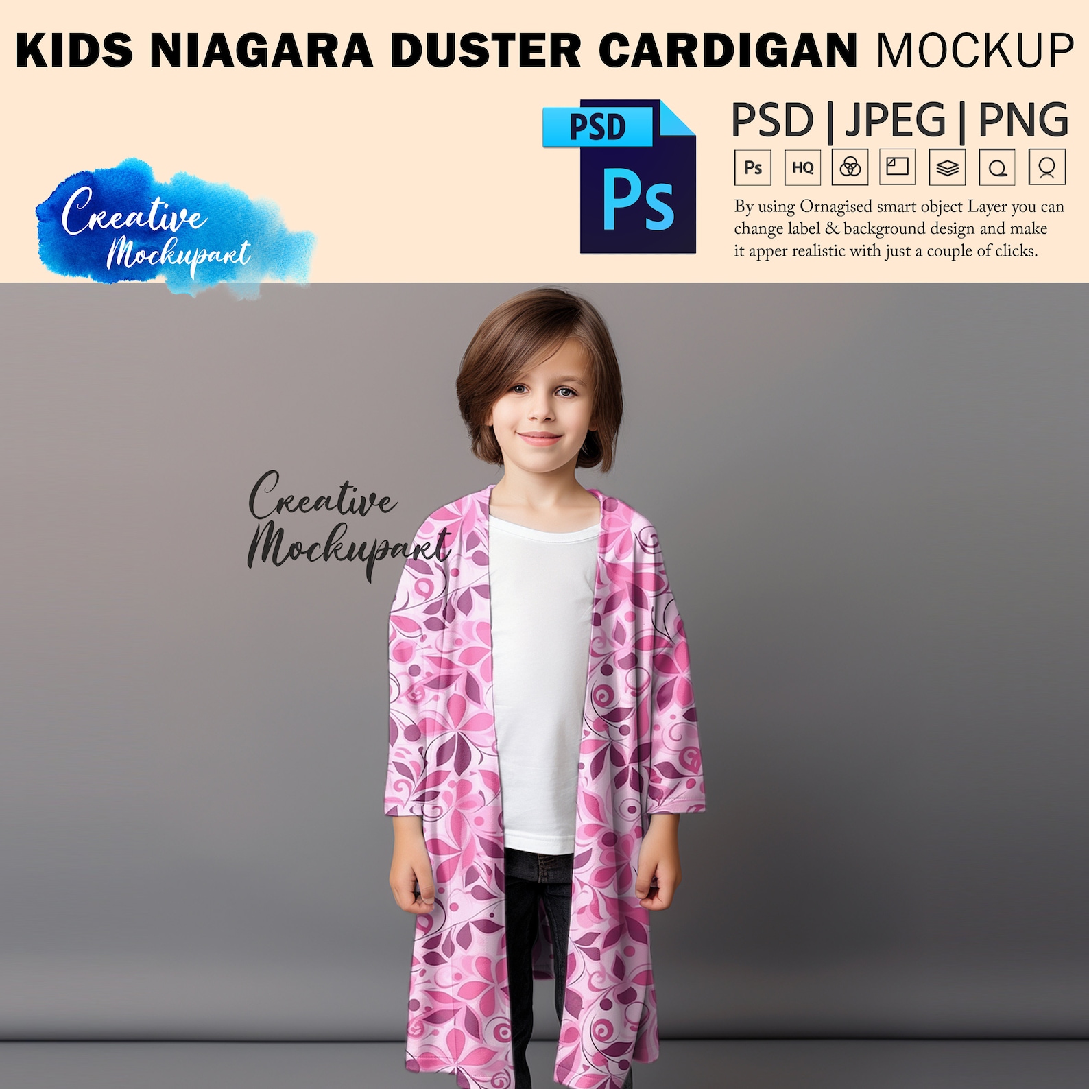 Kids Niagara Duster Cardigan Mockup | Kimono Mockup, Jumper Sweater ...